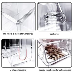 TECHMERI Cotton Swabs Holder Q Tips Holder Cotton Pads Holder Cotton Ball Holder Container with Lid Dispenser, Clear Bathroom Vanity Makeup Organizer