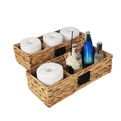 BSTNASI Toilet Tank Basket, Wicker Storage Basket with Handwritten Label, Toilet Paper Storage Basket, Bathroom Baskets for organizing, 2-Pack (Original)