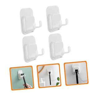 Yardwe 4pcs Paste Hook Plastic Hangers Wall Hanging Hooks Plastic Stand Adhesive Toothbrush Holder Razor Storage Rack Razor Drying Holder Shower Shaver Hooks Bathroom Supplies White Abs