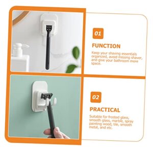 Yardwe 4pcs Paste Hook Plastic Hangers Wall Hanging Hooks Plastic Stand Adhesive Toothbrush Holder Razor Storage Rack Razor Drying Holder Shower Shaver Hooks Bathroom Supplies White Abs