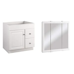 design house wyndham assembled framed tri-view medicine cabinet mirror and wyndham unassembled 1-door 2-drawer bathroom vanity