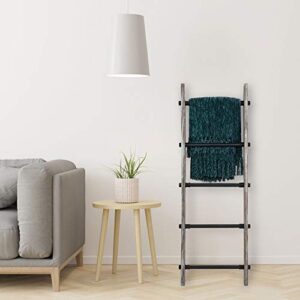 MyGift 4 Ft Torched Wood Farmhouse Blanket Ladder with 5 Matte Black Industrial Pipe Rungs, Wall Leaning Bathroom Towel Ladder Rack