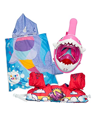 A For Adley Merch The Official Adley Ultimate Swimming Package with Three of Adleys Favorite Swimming Supplies The Adley Narwhal Towel, Adley Floaties and a Full Face Snorkie