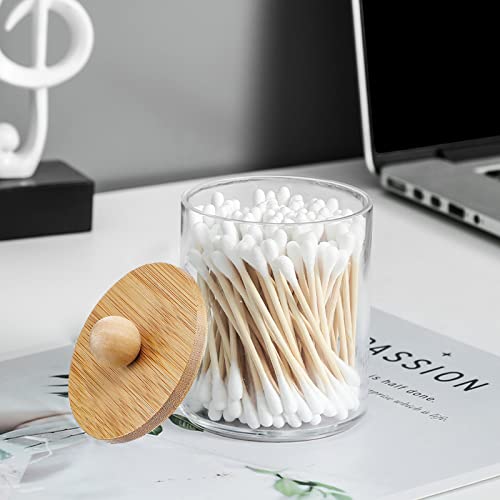 OZZEGCOO Qtip Holder with Bamboo Lids, 16pcs Glass Bathroom Apothecary Jars Set