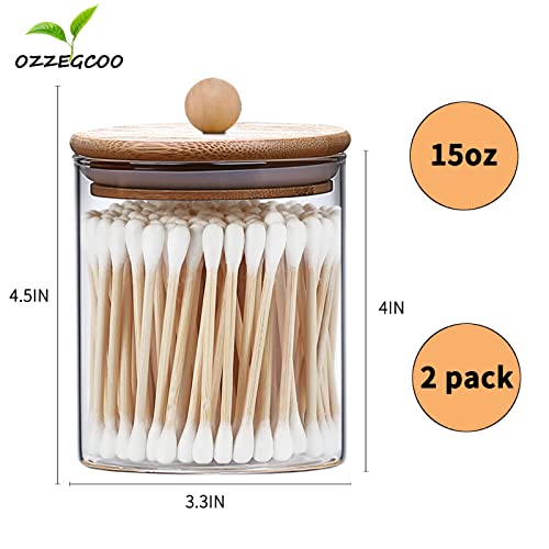 OZZEGCOO Qtip Holder with Bamboo Lids, 16pcs Glass Bathroom Apothecary Jars Set