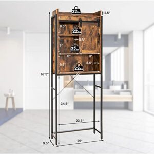 Giantex Over The Toilet Storage Cabinet, 4-Tier Bathroom Organizer w/ 3-Position Adjustable Shelves & Sliding Barn Door, Freestanding Toilet Space Saver Shelf for Bathroom, Laundry (Rustic Brown)