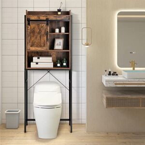 Giantex Over The Toilet Storage Cabinet, 4-Tier Bathroom Organizer w/ 3-Position Adjustable Shelves & Sliding Barn Door, Freestanding Toilet Space Saver Shelf for Bathroom, Laundry (Rustic Brown)