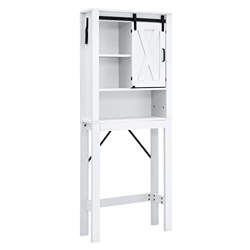 SPSUPE Over The Toilet Storage, Toilet Cabinet Bathroom Organize Shelf with Adjustable Shelves & Sliding Door, Freestanding Space Saver Toilet Stands, Multifunctional Above Toilet Rack, White