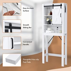 SPSUPE Over The Toilet Storage, Toilet Cabinet Bathroom Organize Shelf with Adjustable Shelves & Sliding Door, Freestanding Space Saver Toilet Stands, Multifunctional Above Toilet Rack, White