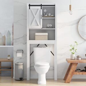 SPSUPE Over The Toilet Storage, Toilet Cabinet Bathroom Organize Shelf with Adjustable Shelves & Sliding Door, Freestanding Space Saver Toilet Stands, Multifunctional Above Toilet Rack, White