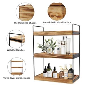 3 Tiers Bathroom Storage Organizer, Wooden Bathroom Countertop, Bathroom Trays and Kitchen Spice Rack for Counter