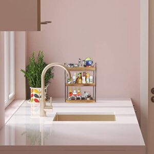 3 Tiers Bathroom Storage Organizer, Wooden Bathroom Countertop, Bathroom Trays and Kitchen Spice Rack for Counter