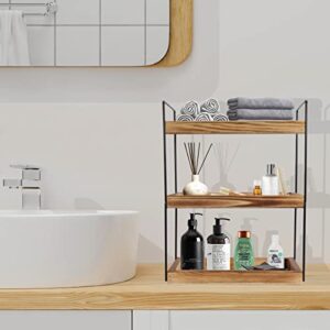 3 Tiers Bathroom Storage Organizer, Wooden Bathroom Countertop, Bathroom Trays and Kitchen Spice Rack for Counter