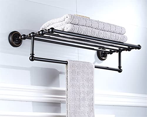 FAZRPIP Towel Rails,Bathroom Towel Rack Wall Mounted Towel Holder, Antique Brass Bathroom, Carved Towel Rack,Retro Bath European Style Towel Shelf, Bathroom Towel Holder/Black