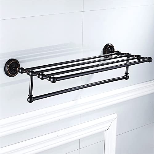 FAZRPIP Towel Rails,Bathroom Towel Rack Wall Mounted Towel Holder, Antique Brass Bathroom, Carved Towel Rack,Retro Bath European Style Towel Shelf, Bathroom Towel Holder/Black