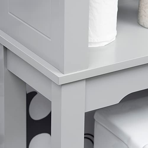 kleankin Modern Over The Toilet Storage Cabinet, Double Door Bathroom Organizer with Inner Adjustable Shelf and Open Shelf, Grey