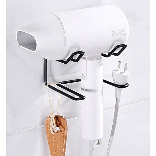 Wall Mounted Hair Dryer Holder, No Drilling, Stainless Steel Hair Dryer Storage Organizer, Compatible with Most Hair Dryers (Blcak)