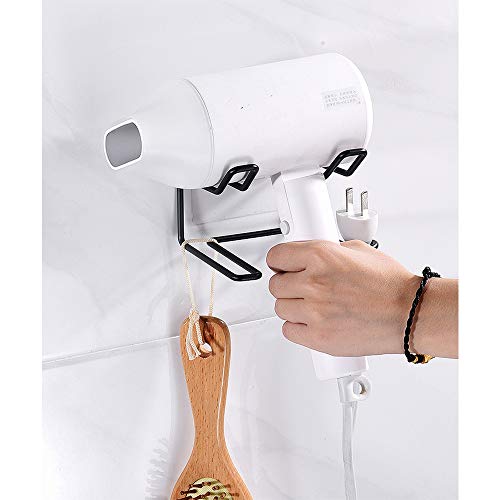 Wall Mounted Hair Dryer Holder, No Drilling, Stainless Steel Hair Dryer Storage Organizer, Compatible with Most Hair Dryers (Blcak)