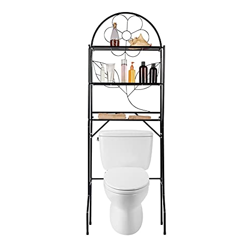 J&V TEXTILES 3-Shelf Bathroom Organizer Over The Toilet, Bathroom Spacesaver (Black)*