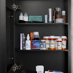 H-A Medicine Cabinets for Bathroom with Mirror, 24" x 16", Black Recessed or Wall Mounted Vanity Mirror with Storage Shelves