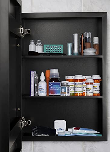 H-A Medicine Cabinets for Bathroom with Mirror, 24" x 16", Black Recessed or Wall Mounted Vanity Mirror with Storage Shelves