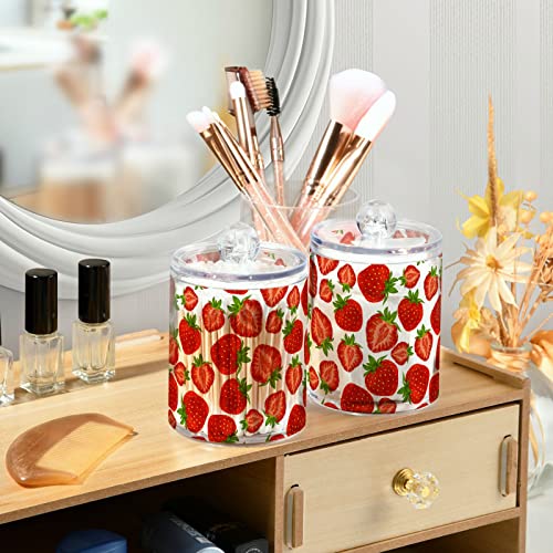 Kigai 2 Pack Apothecary Jars Fresh Strawberry Qtip Holder Organizer Clear Airtight Container for Cotton Swabs Food Storage 14oz Plastic Jars with Lids