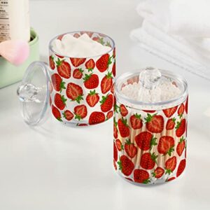 Kigai 2 Pack Apothecary Jars Fresh Strawberry Qtip Holder Organizer Clear Airtight Container for Cotton Swabs Food Storage 14oz Plastic Jars with Lids