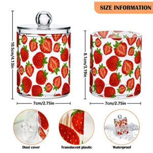 Kigai 2 Pack Apothecary Jars Fresh Strawberry Qtip Holder Organizer Clear Airtight Container for Cotton Swabs Food Storage 14oz Plastic Jars with Lids