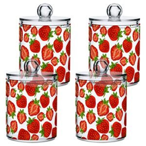 Kigai 2 Pack Apothecary Jars Fresh Strawberry Qtip Holder Organizer Clear Airtight Container for Cotton Swabs Food Storage 14oz Plastic Jars with Lids