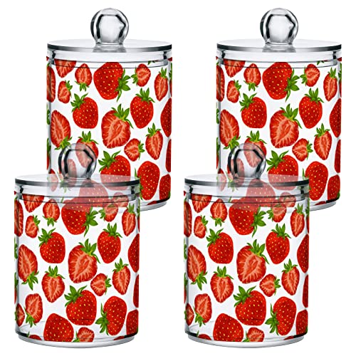 Kigai 2 Pack Apothecary Jars Fresh Strawberry Qtip Holder Organizer Clear Airtight Container for Cotton Swabs Food Storage 14oz Plastic Jars with Lids