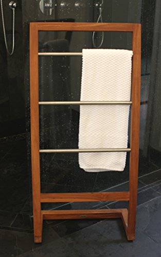 AquaTeak Patented Sula Angled Teak & Stainless Towel Stand