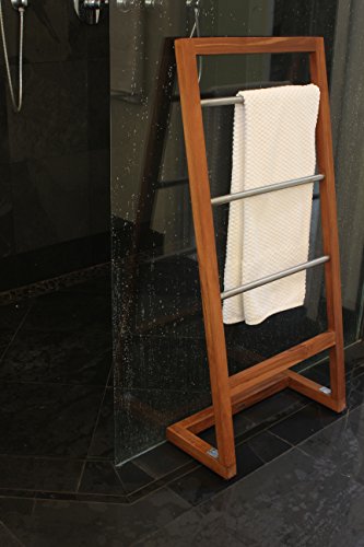 AquaTeak Patented Sula Angled Teak & Stainless Towel Stand