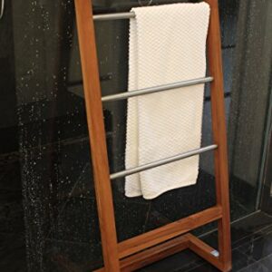 AquaTeak Patented Sula Angled Teak & Stainless Towel Stand