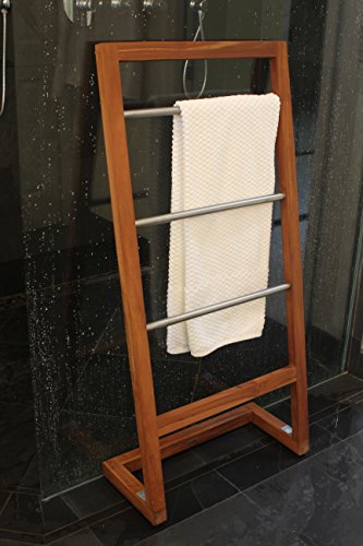 AquaTeak Patented Sula Angled Teak & Stainless Towel Stand