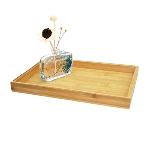 bamboo vanity tray bathroom wooden tray makeup counter tray wood serving tray for bathroom home decor holds cosmetics, perfume, tissues, candles, towels, soap, 11.5 x 7.9 x 0.9 inch