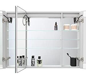 AQUADOM Signature Royale Bathroom Led Lighted Medicine Cabinet Defogger Integrated LED 3X Magnifying Mirror Electrical Outlet with USB 3 Doors 48in x 30in x 5in