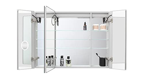 AQUADOM Signature Royale Bathroom Led Lighted Medicine Cabinet Defogger Integrated LED 3X Magnifying Mirror Electrical Outlet with USB 3 Doors 48in x 30in x 5in