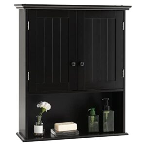 giantex bathroom wall mounted cabinet - storage cabinet w/adjustable shelf, 2-door over the toilet cabinet, space-saving organizer for bathroom, living room, entryway, medicine cabinet (black)