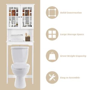 Giantex Over-The-Toilet Bathroom Storage Space Saver W/Adjustable Shelf and 2-Door Collect Cabinet Toilet Storage Organizer Rack (White)