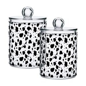 xigua 4 pack cow print qtip holder dispenser with lids 14 oz bathroom storage organizer set,clear apothecary jars food storage containers for tea,coffee,cotton ball,cotton swab,floss