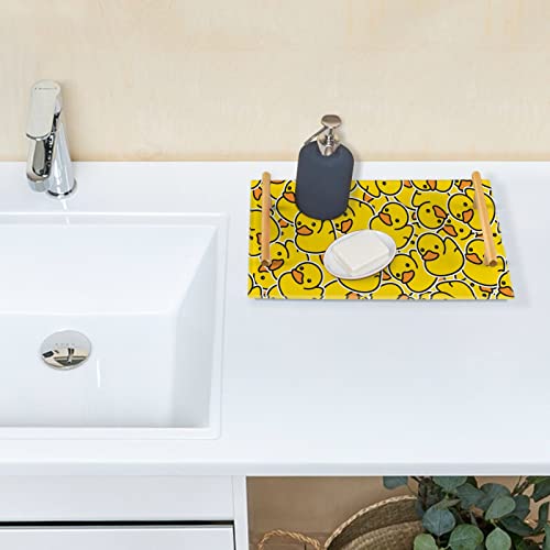 Duck Cartoon Bathroom Vanity Tray Bath Decorative Vanity Tray for Bathroom Counter Serving Organizer Jewelry Plate Holder with Handles Countertop Storage for Table Kitchen