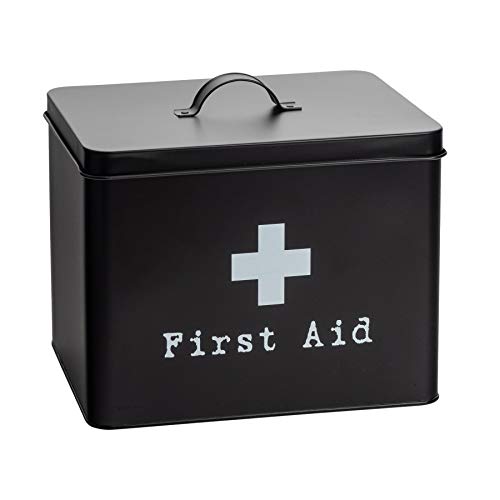 Harbour Housewares 1x Black Industrial First Aid Box - Retro Chic Vintage Style 2-Tier Steel Medicine Storage Organiser