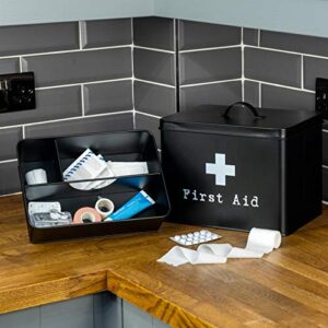 Harbour Housewares 1x Black Industrial First Aid Box - Retro Chic Vintage Style 2-Tier Steel Medicine Storage Organiser