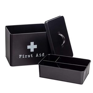 Harbour Housewares 1x Black Industrial First Aid Box - Retro Chic Vintage Style 2-Tier Steel Medicine Storage Organiser