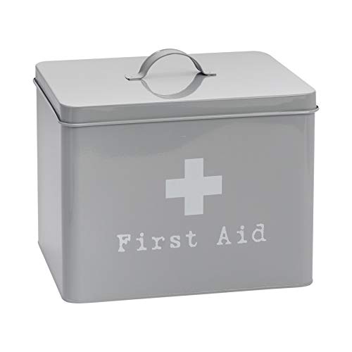 Harbour Housewares 1x Grey Industrial First Aid Box - Retro Chic Vintage Style 2-Tier Steel Medicine Storage Organiser