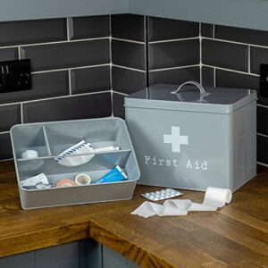 Harbour Housewares 1x Grey Industrial First Aid Box - Retro Chic Vintage Style 2-Tier Steel Medicine Storage Organiser