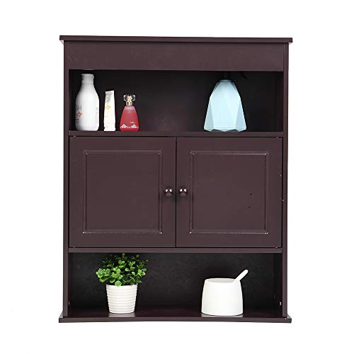 Vasitelan Wall Mounted Bathroom Cabinet with 2 Doors and 2 Open Shelves Wooden Medicine Cabinet Storage for Bathroom Living Room