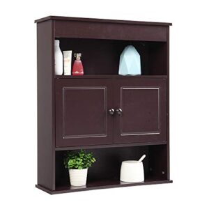 Vasitelan Wall Mounted Bathroom Cabinet with 2 Doors and 2 Open Shelves Wooden Medicine Cabinet Storage for Bathroom Living Room