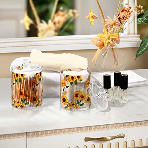 Sletend Plastic Qtips Holder Sunflower Letter Bathroom Container Storage Holder Vanity Canister Jar for Cotton Swabs,Bath Salts,Makeup Sponges,Hair Accessories