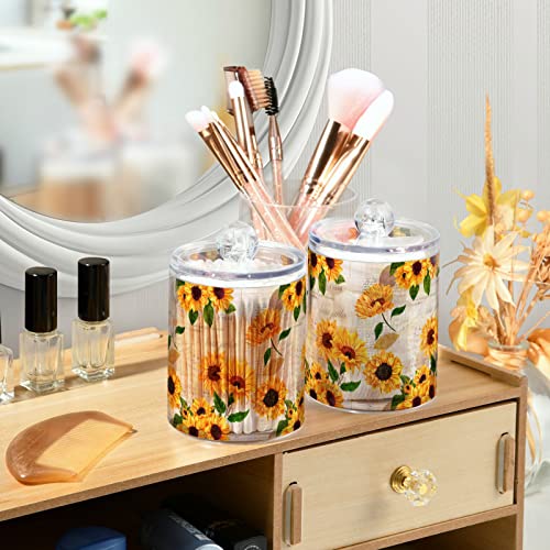 Sletend Plastic Qtips Holder Sunflower Letter Bathroom Container Storage Holder Vanity Canister Jar for Cotton Swabs,Bath Salts,Makeup Sponges,Hair Accessories